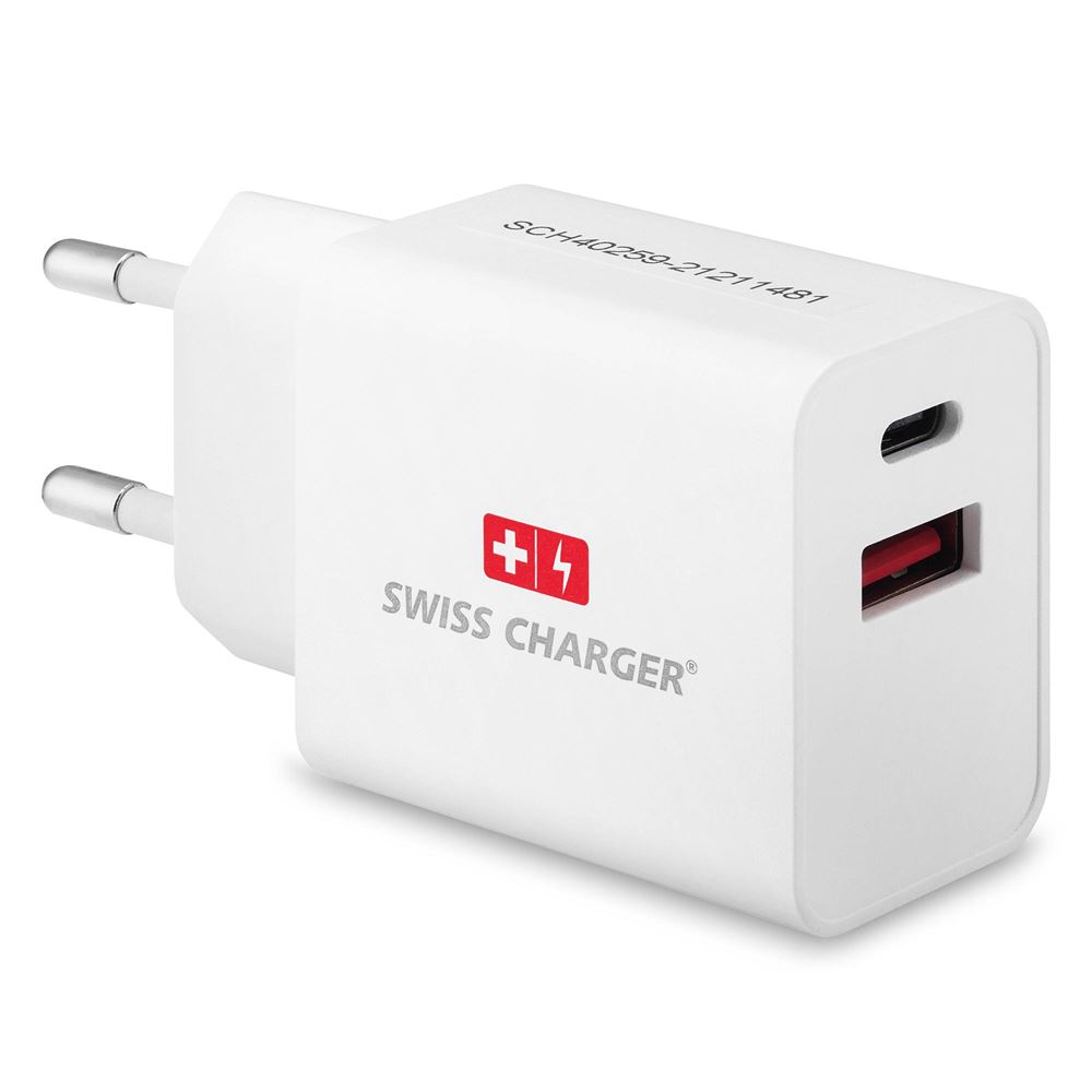 Swiss Charger 25W Type-C + USB Şarj Adaptörü Hızlı Şarj Cihazı-SCH-40259
