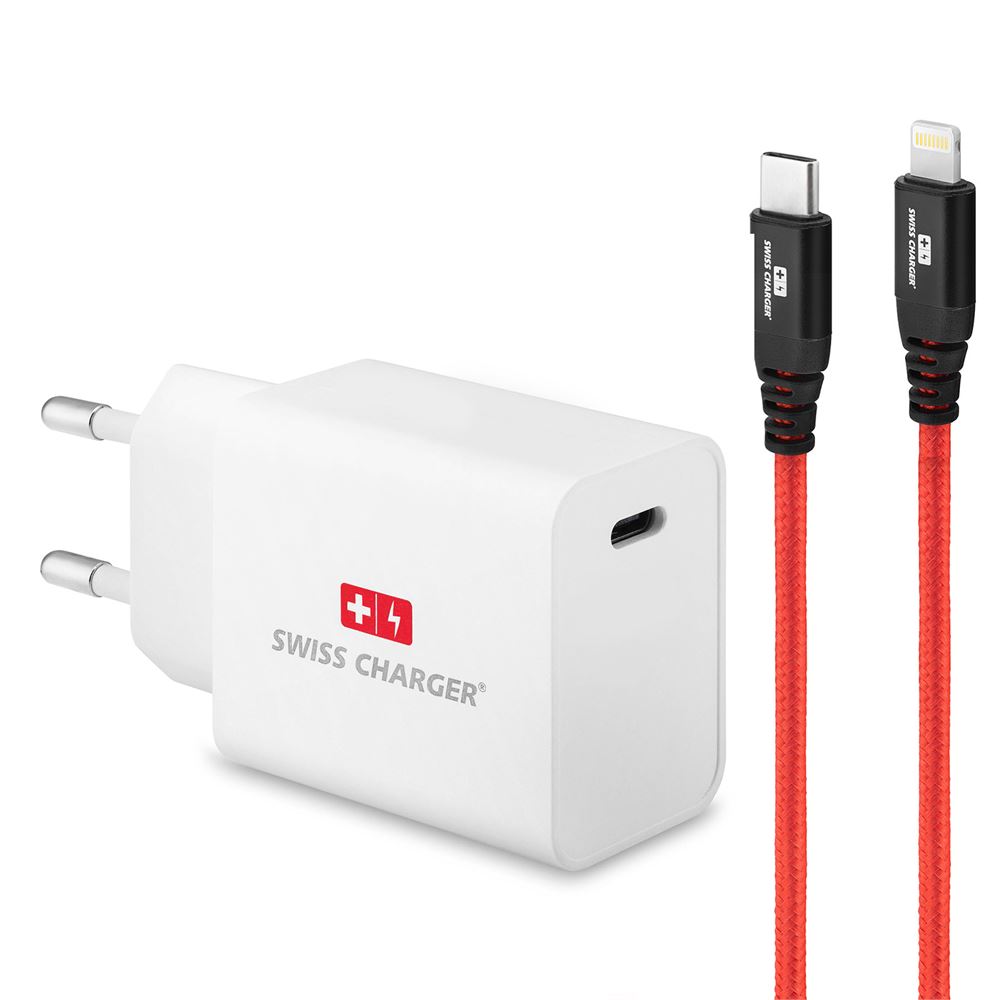Swiss Charger 25W Type-C Hızlı Şarj Adaptörü ve Type-C to Lightning 1m ...