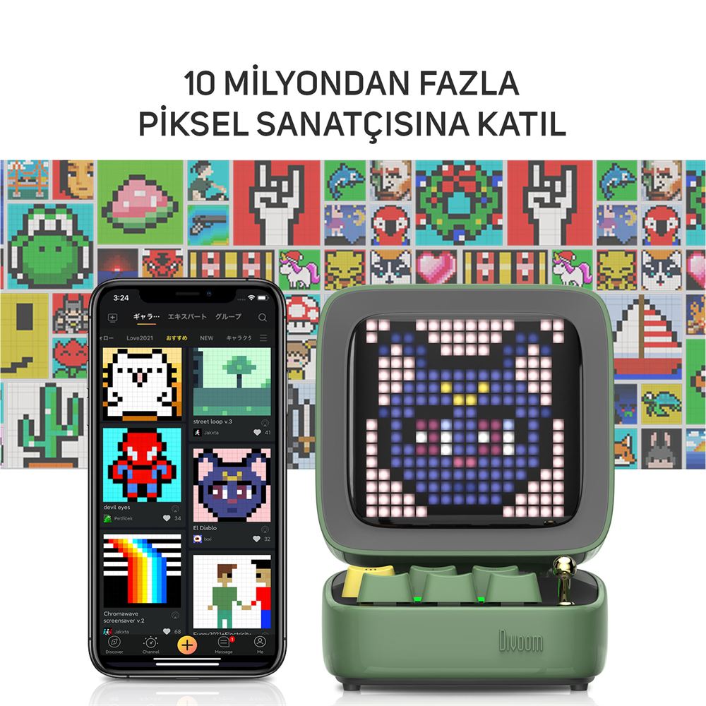 Divoom Ditoo Pro Uyarlanabilir Piksel Ekranlı Bluetooth Hoparlör, Yeşil