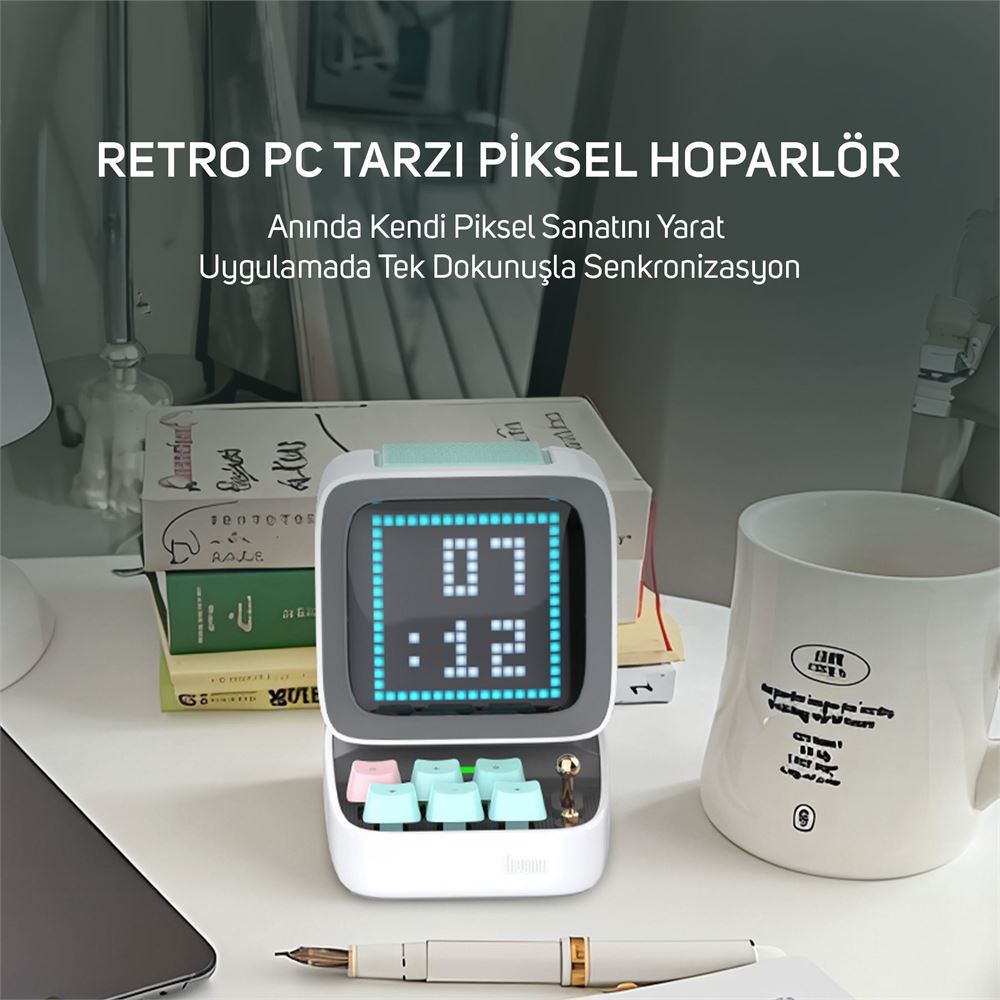 Divoom Ditoo Pro Uyarlanabilir Piksel Ekranlı Bluetooth Hoparlör, Beyaz