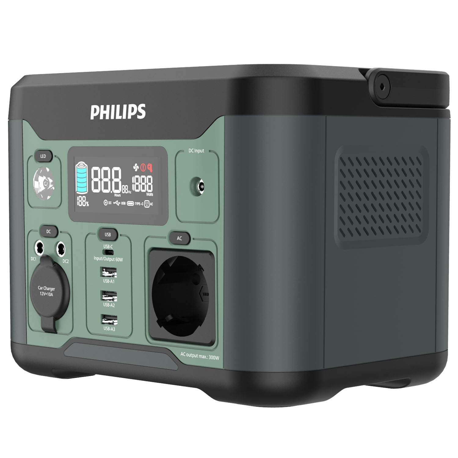 Philips DLP8091CB Siyah AC DC Çıkışlı Taşınabilir Güç Kaynağı 300W