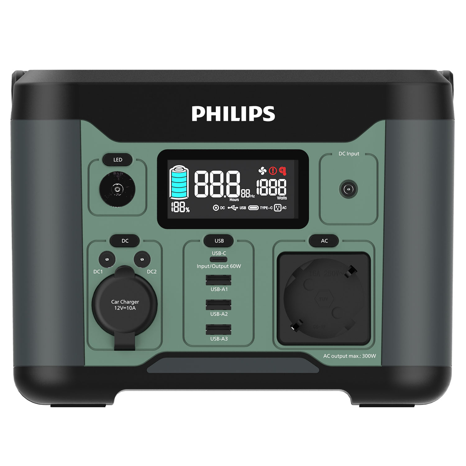 Philips DLP8091CB Siyah AC DC Çıkışlı Taşınabilir Güç Kaynağı 300W