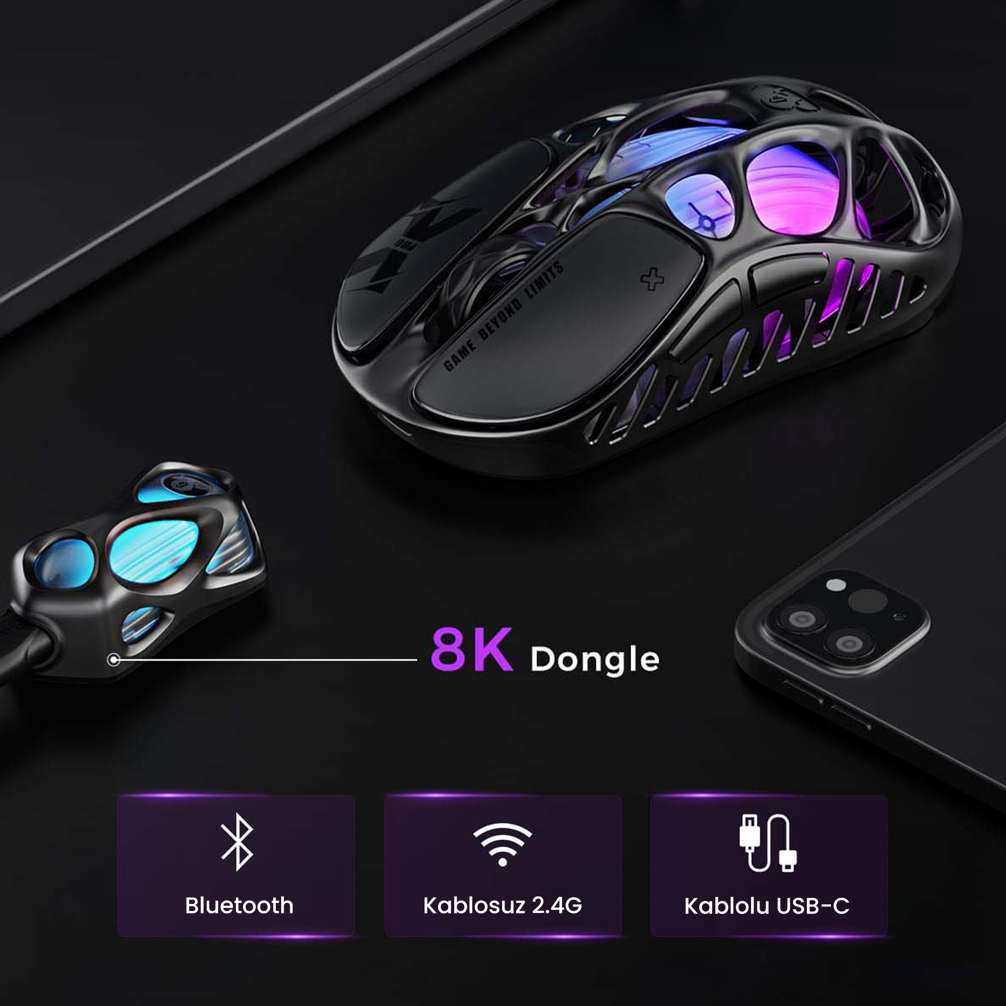 GravaStar Mercury XPro RGB 32.000 DPI Optik Gaming Mouse+8K Dongle ...