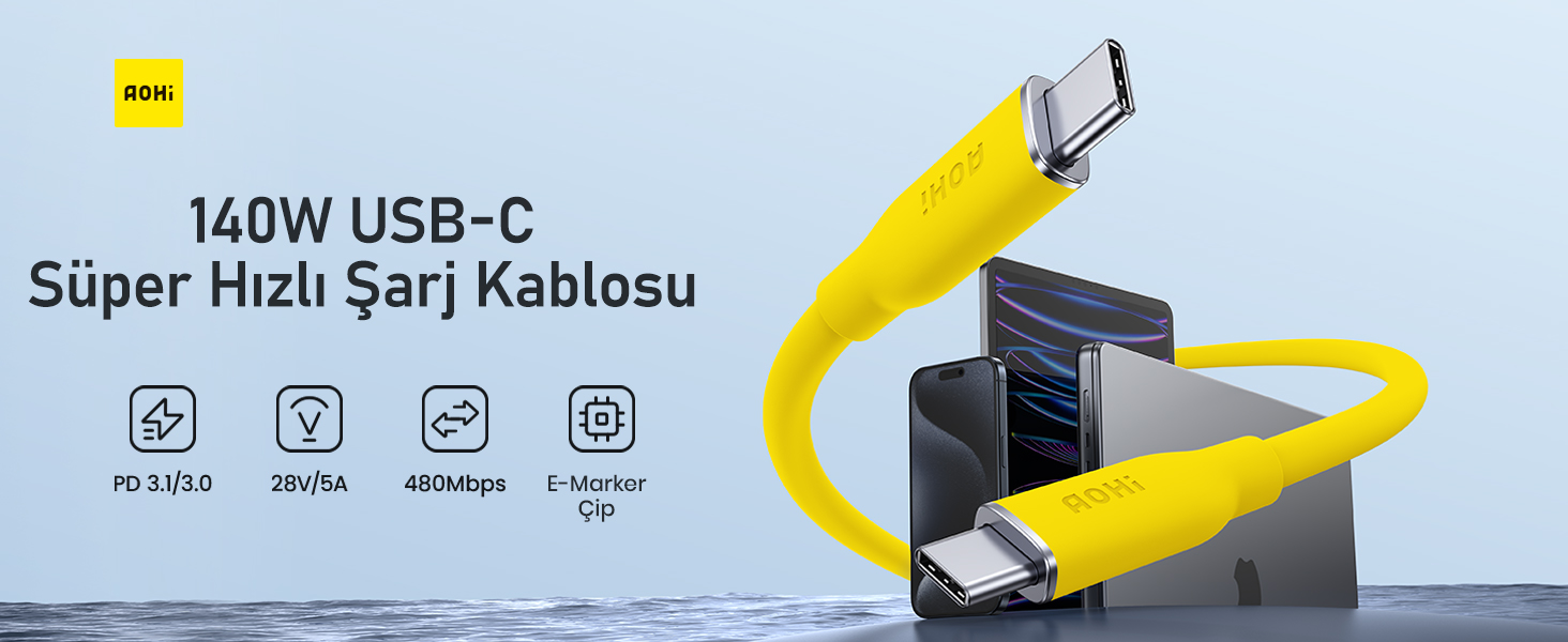 Aohi Silky Type-C to Type-C 1m PD 3.1 480Mbps 140W Süper Hızlı Şarj ...